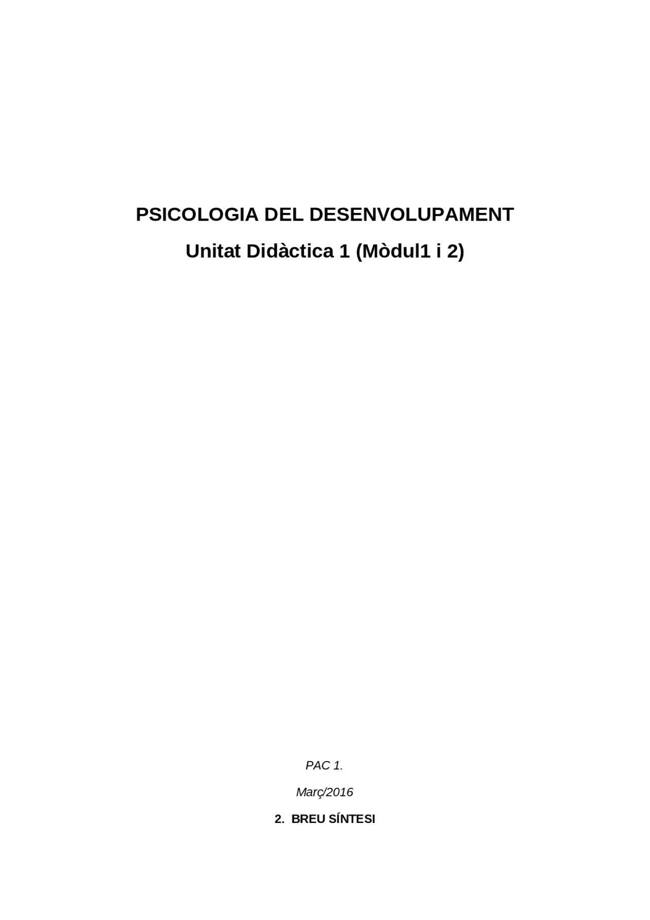 Psicologia Del Desenvolupament I Uoc Pac 1 Docsity