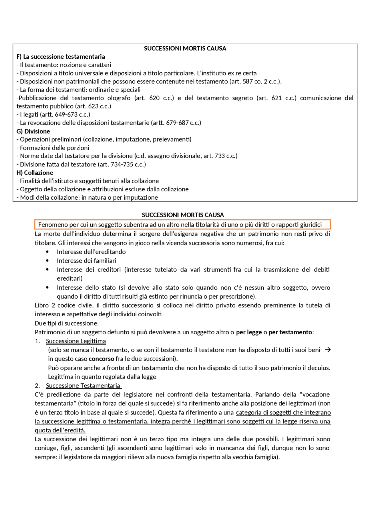 Successioni Mortis Causa Docsity