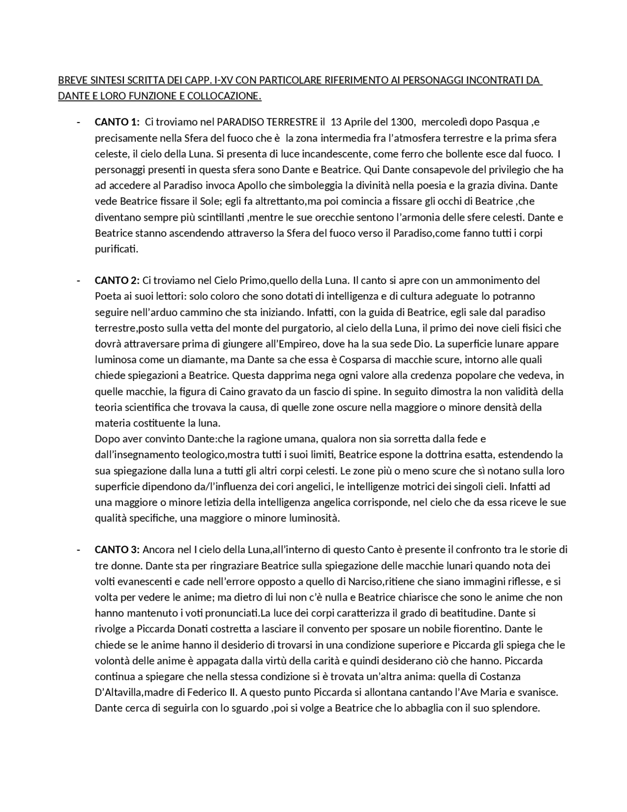 Sintesi E Riassunti Paradiso Divina Commedia Docsity