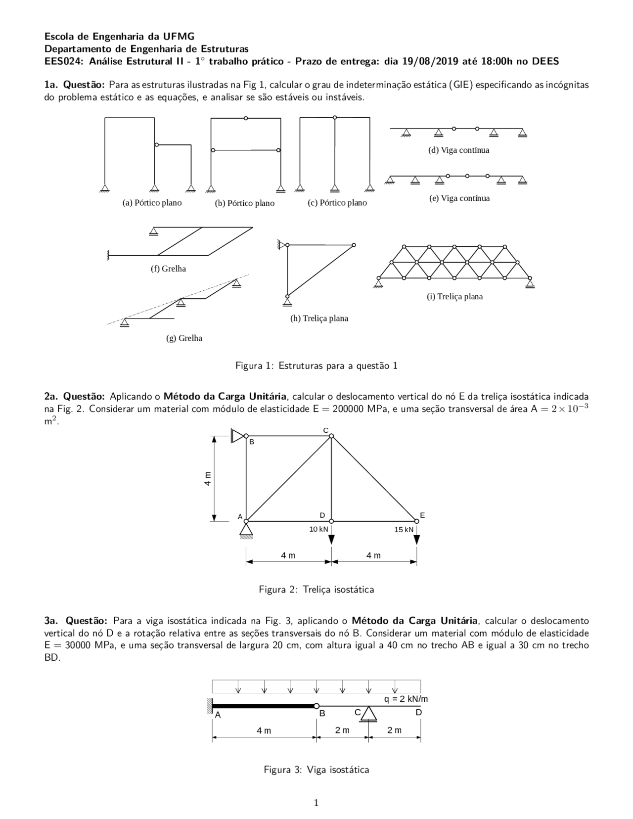 TP1 Analise Estrutural 2 | Exercises Structural Analysis | Docsity