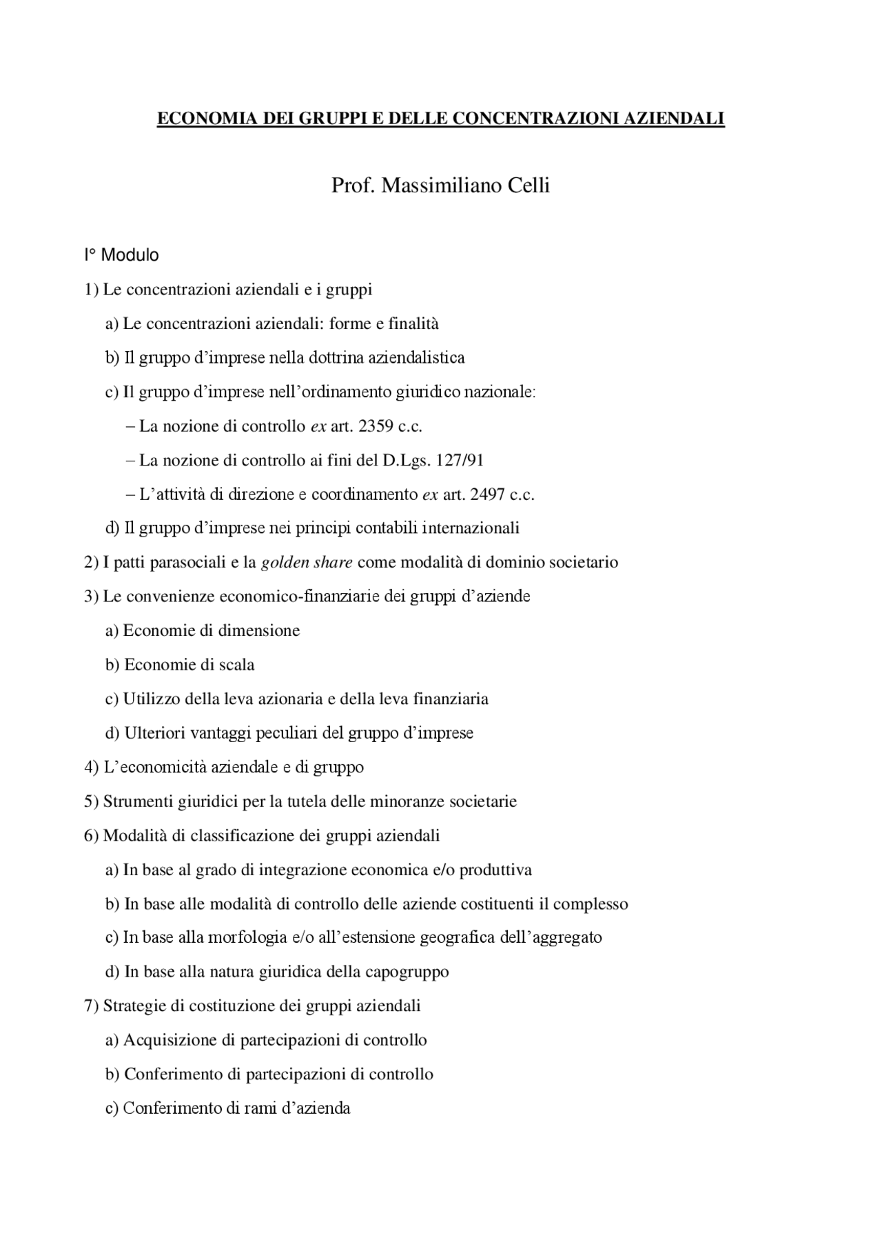 Programma E Appunti Dispense Di Economia Docsity