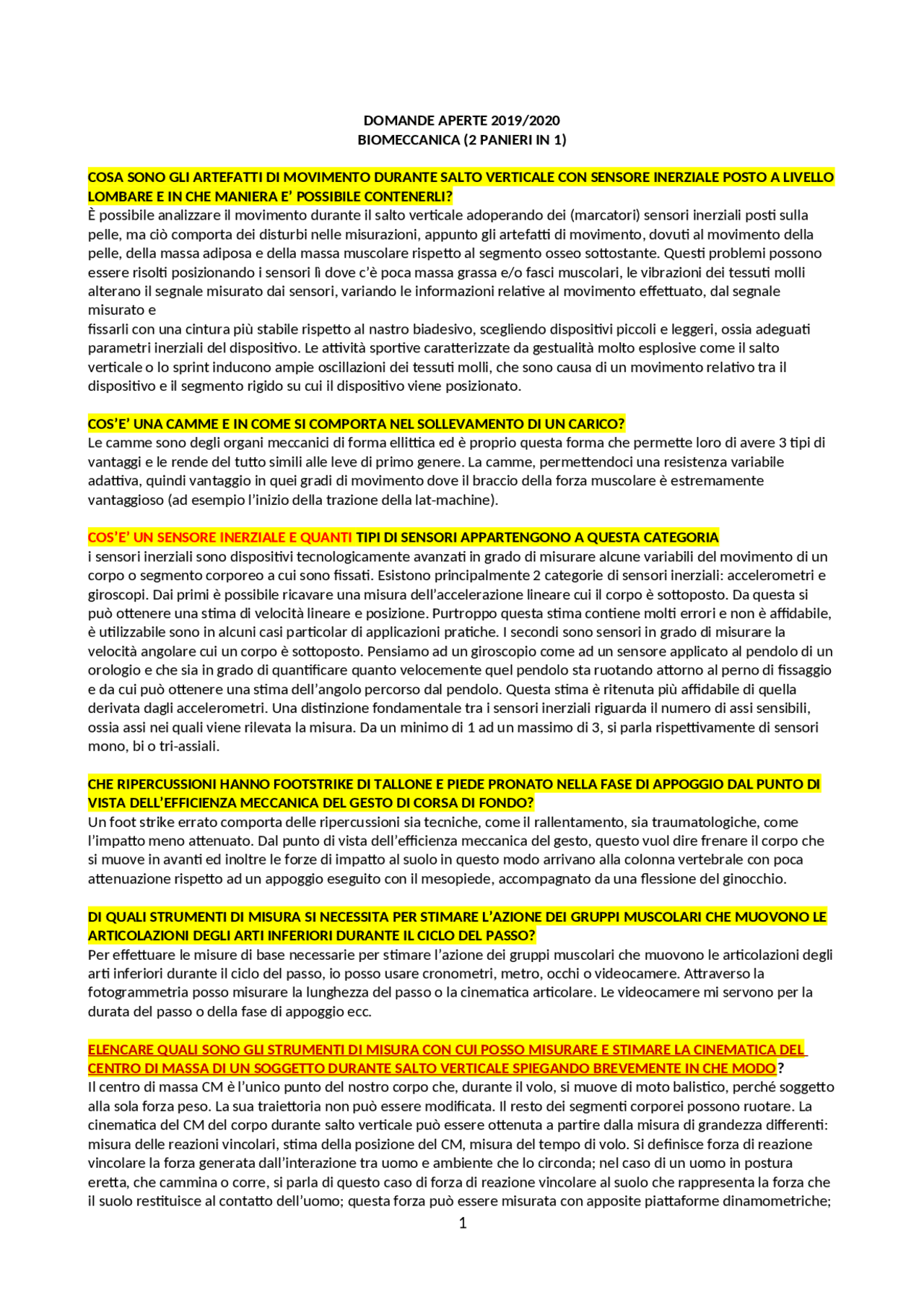 Biomeccanica 2019 2020 Aperte 2 Panieri In 1 Docsity