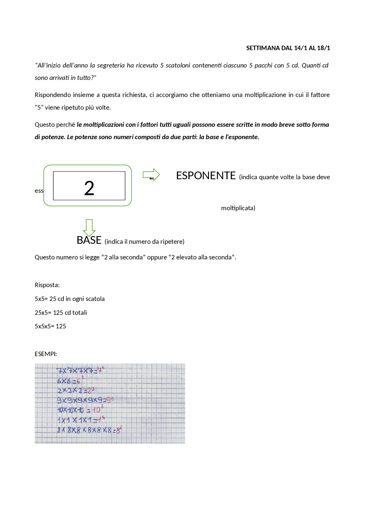 Le Potenze Spiegazione Breve Appunti Di Matematica Docsity
