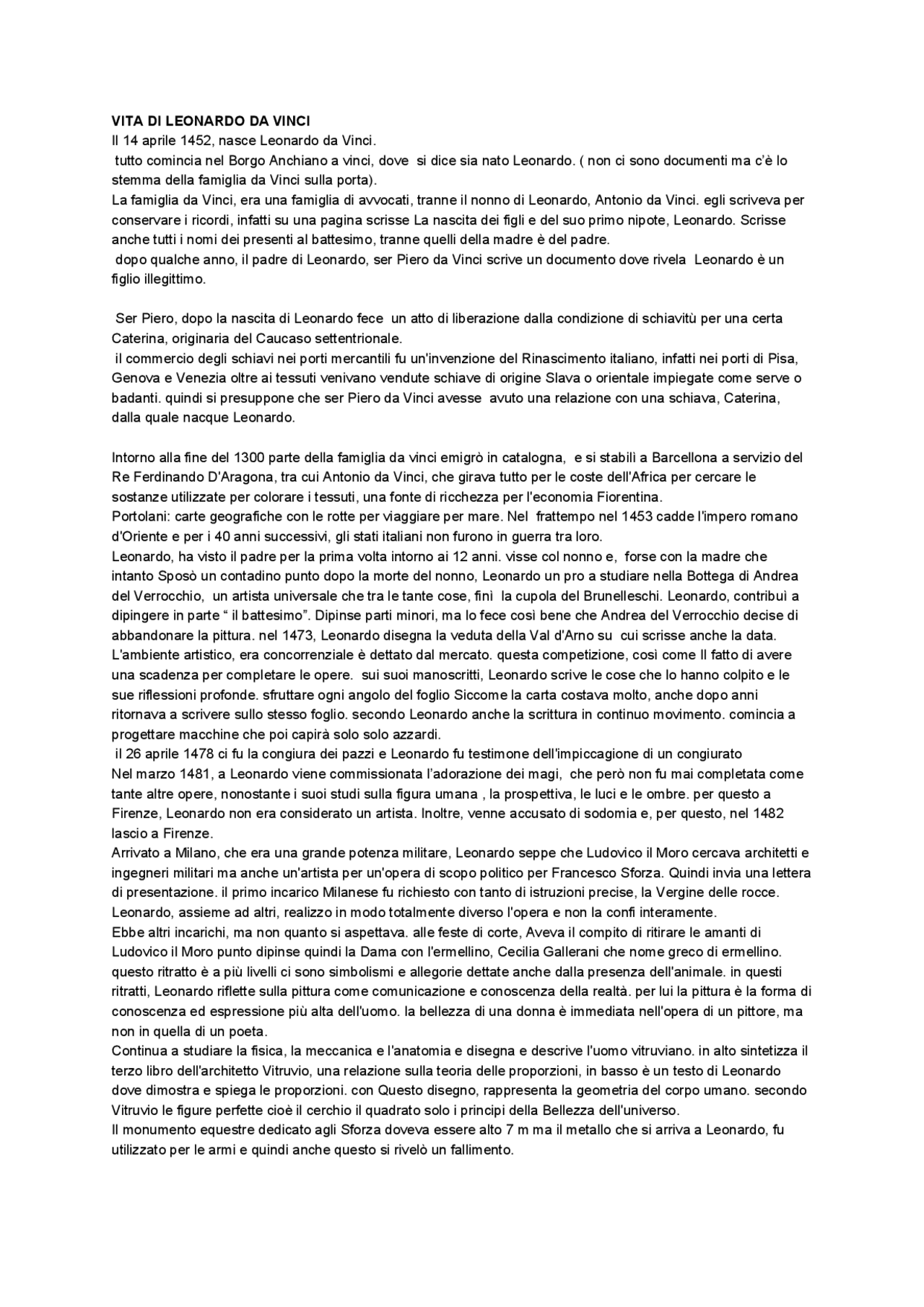 La Vita Di Leonardo Da Vinci Docsity