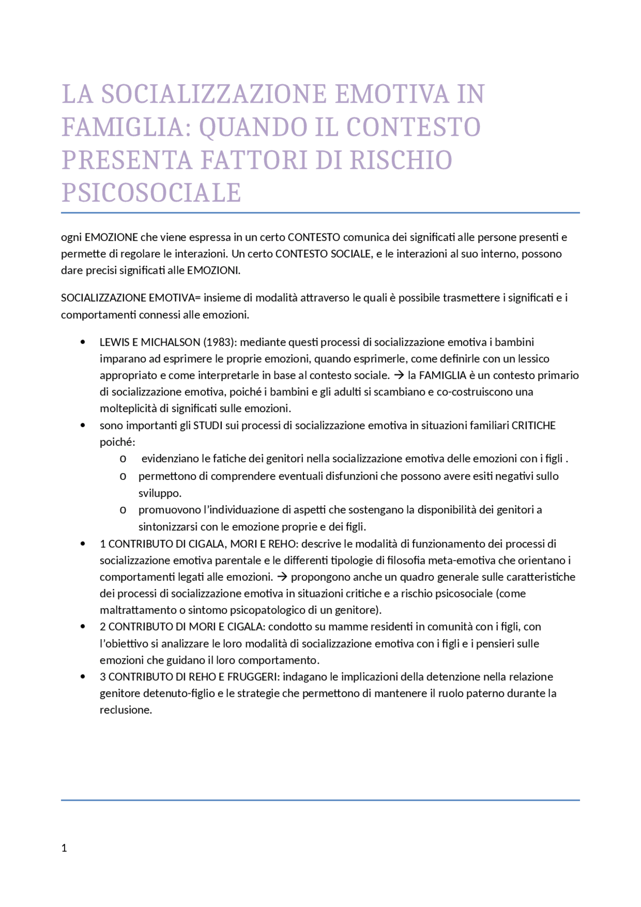 La socializzazione emotiva in famiglia - Docsity