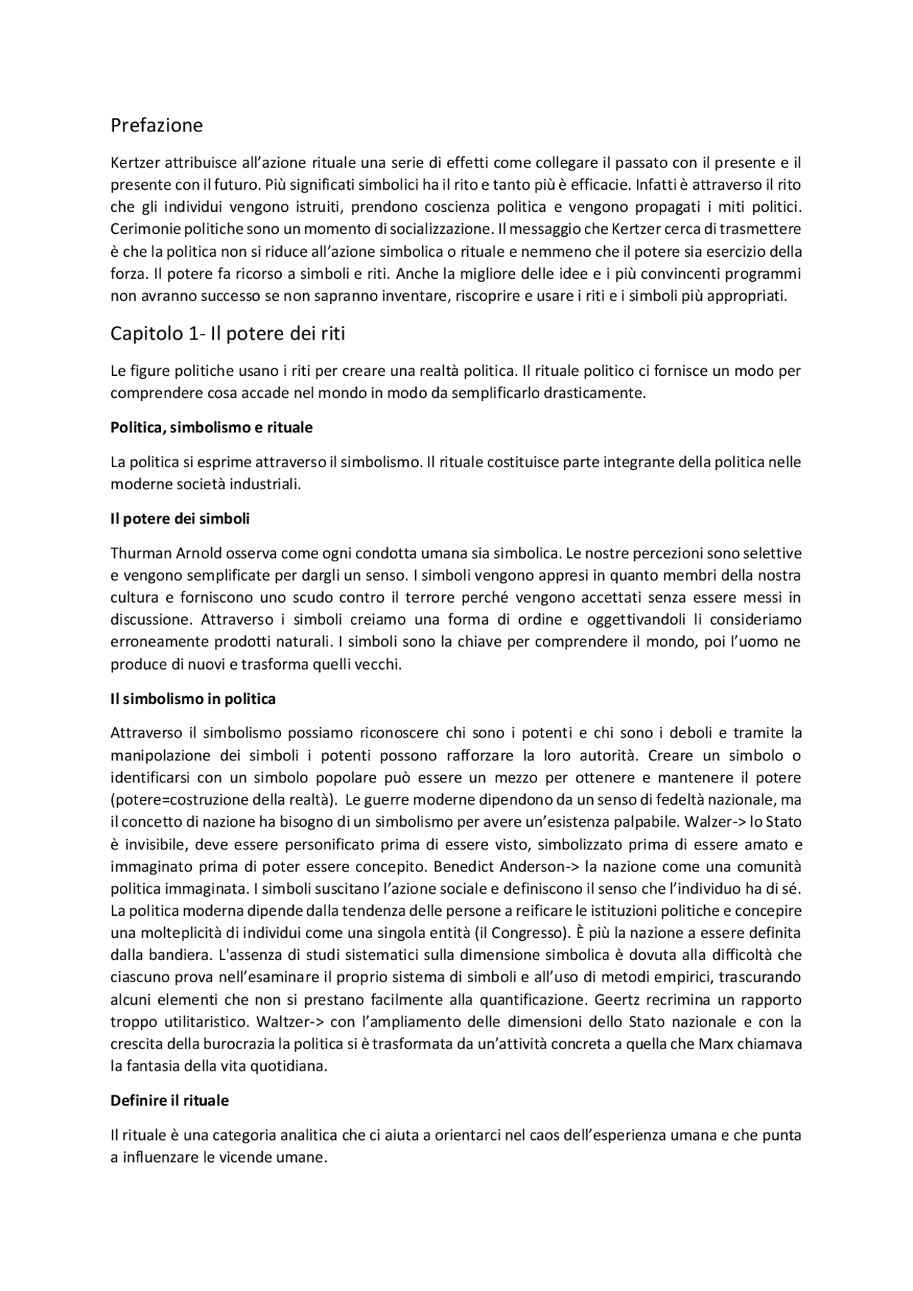 Prefazione E Cap1 Riti E Simboli Del Potere Kertzer Docsity