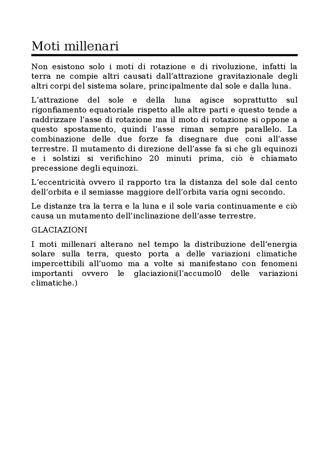 Appunti Sui Moti Millenari E Le Glaciazioni Appunti Di Scienze Della