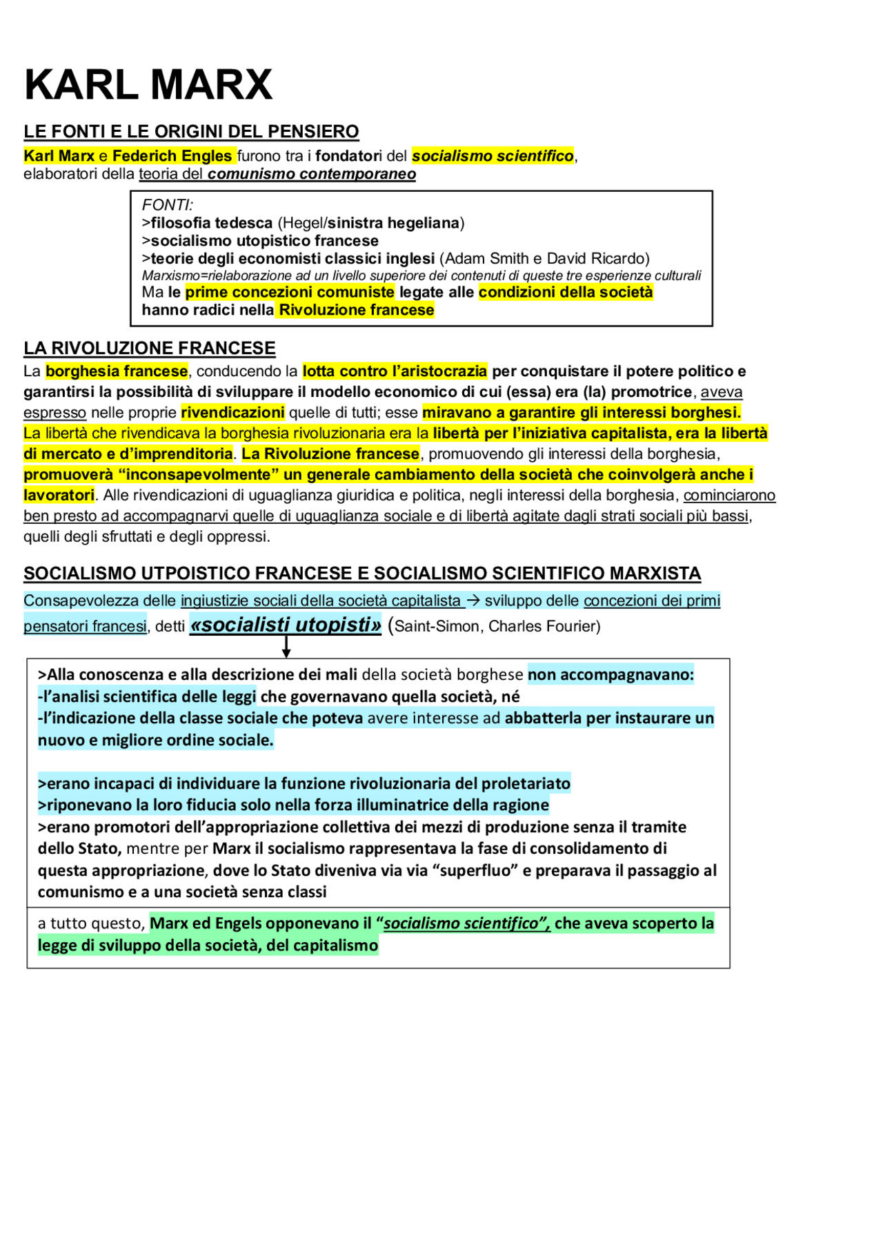 Schema Riassuntivo Su Marx Docsity