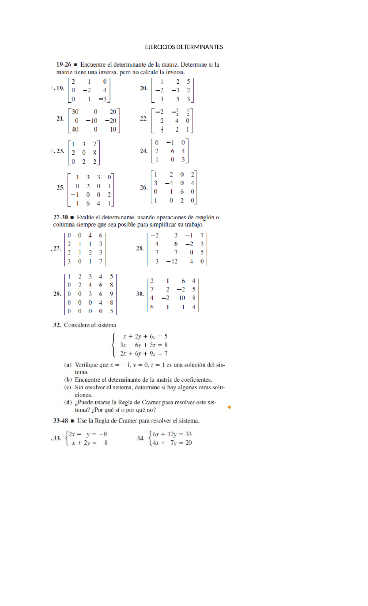 Determinantes ejercicios - Docsity