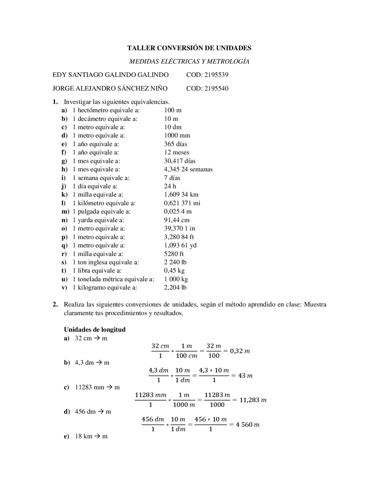 Conversión De Unidades Ejercicios De Metrología Docsity