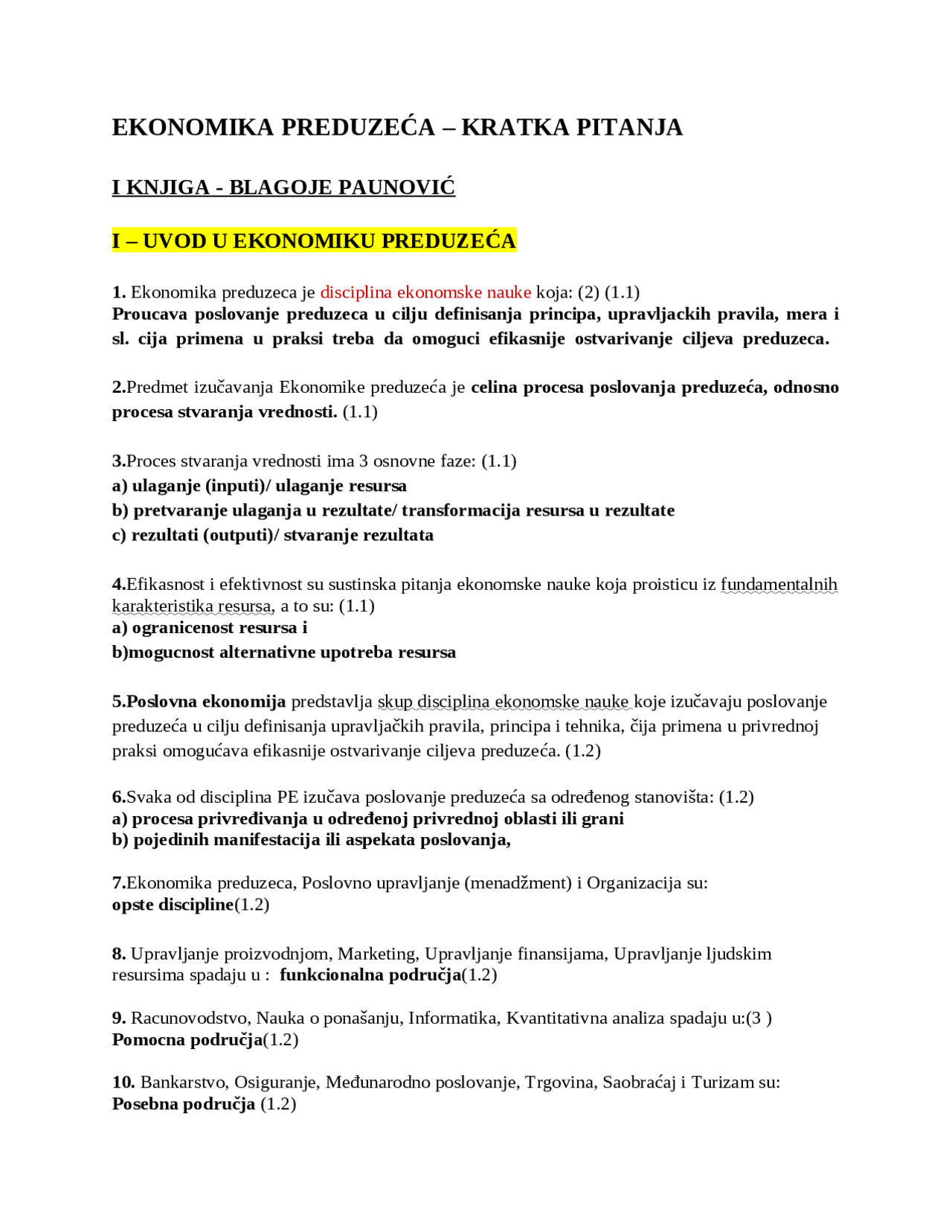 Kratka Pitanja Iz Ekpa Rezime Predlog Ekonomija Docsity