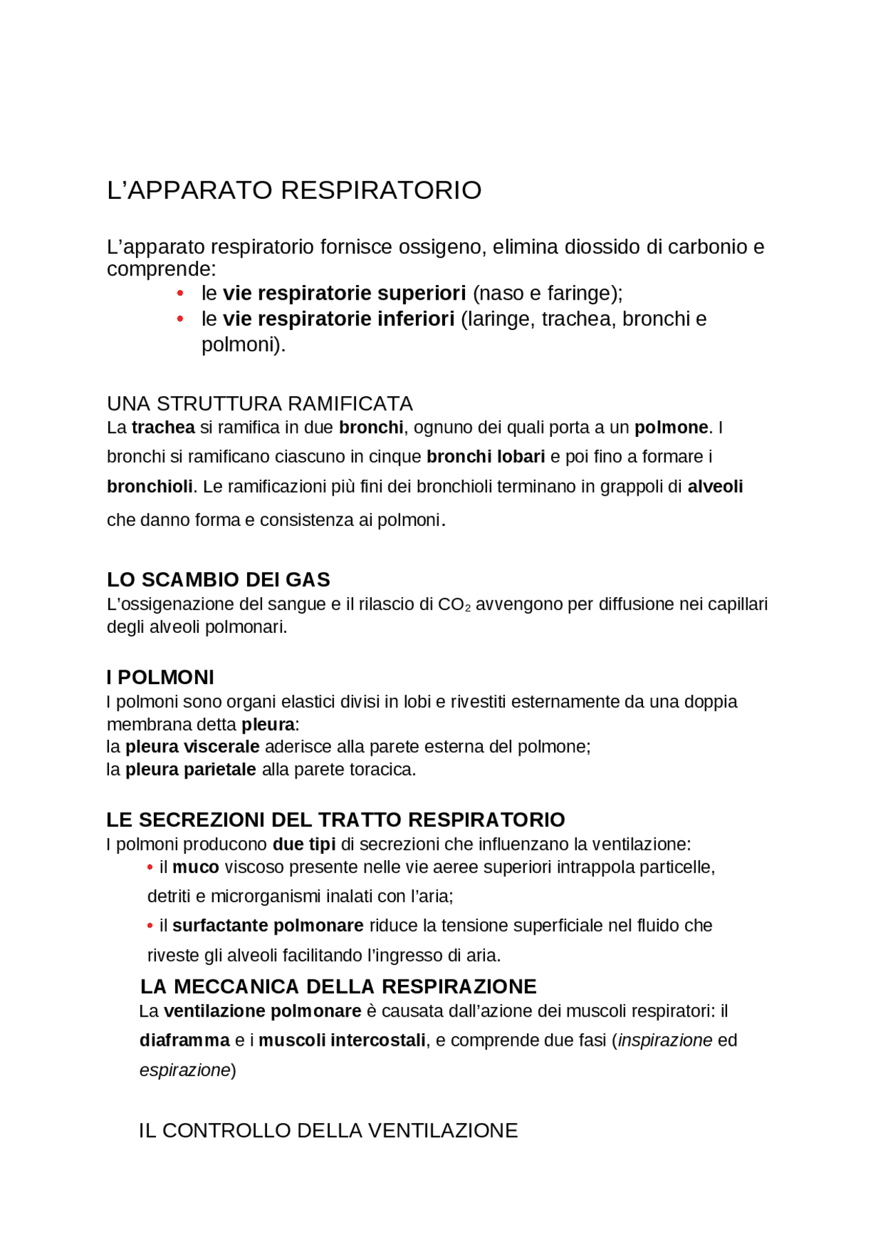 Appunti Apparato Respiratorio Docsity