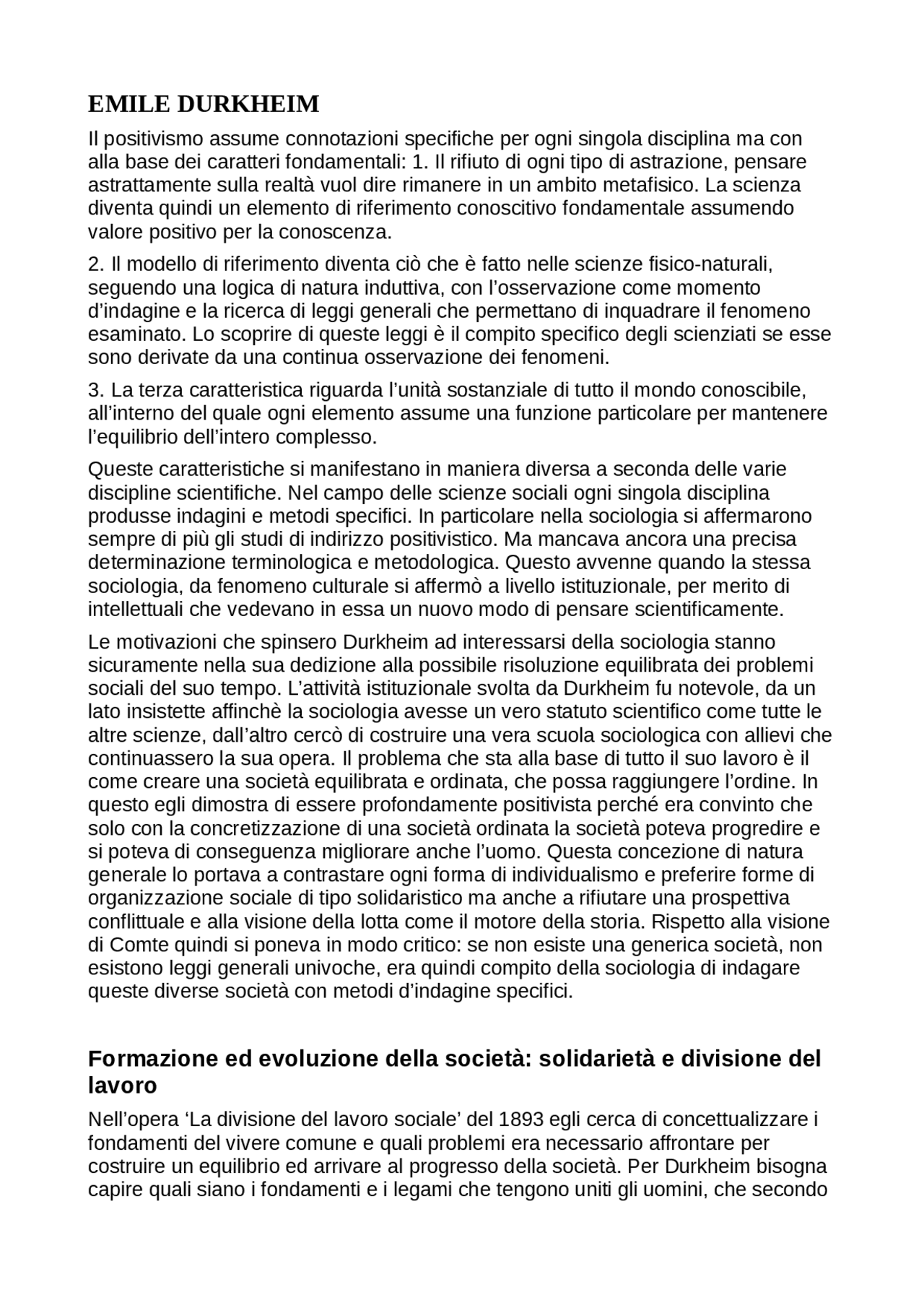 Pensiero Di Durkheim Docsity