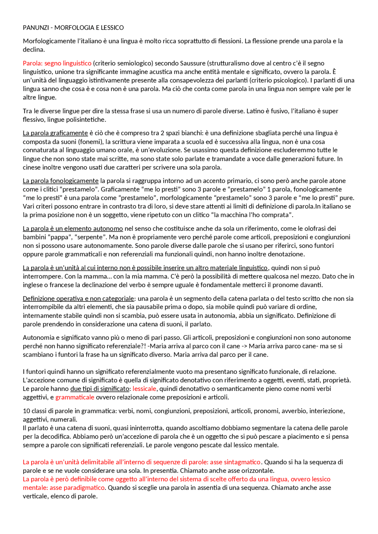 Linguistica- parte morfosintassi - Docsity