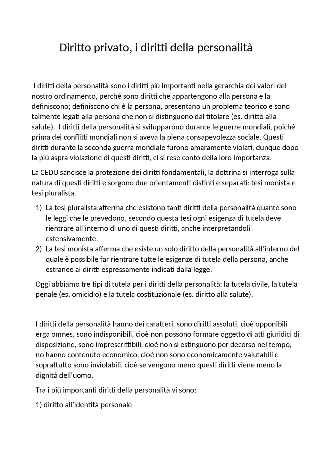 Diritti Della Personalità Docsity