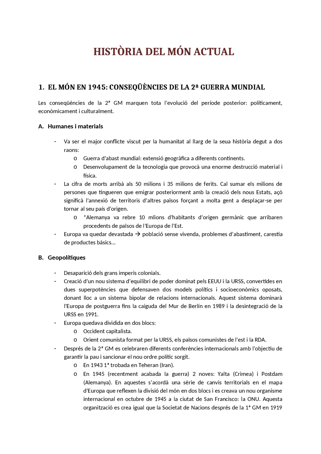 Apunts De Mon Actual 1r Carrera Historia Docsity