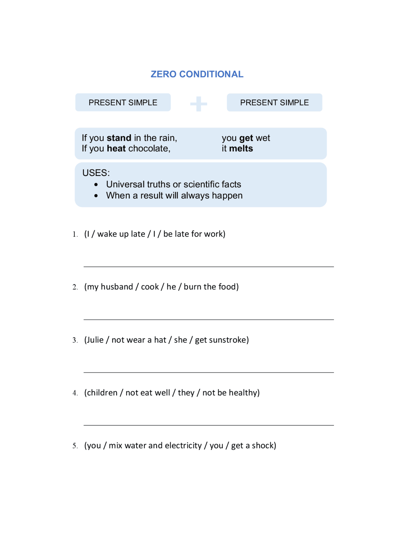 Zero, first and second (0,1,2) conditionals - Docsity