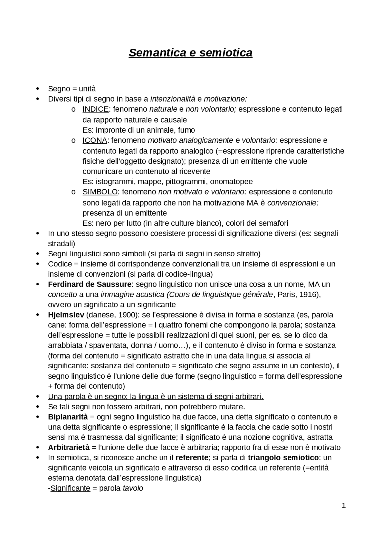 Sintesi Per Punti Di Semantica Docsity