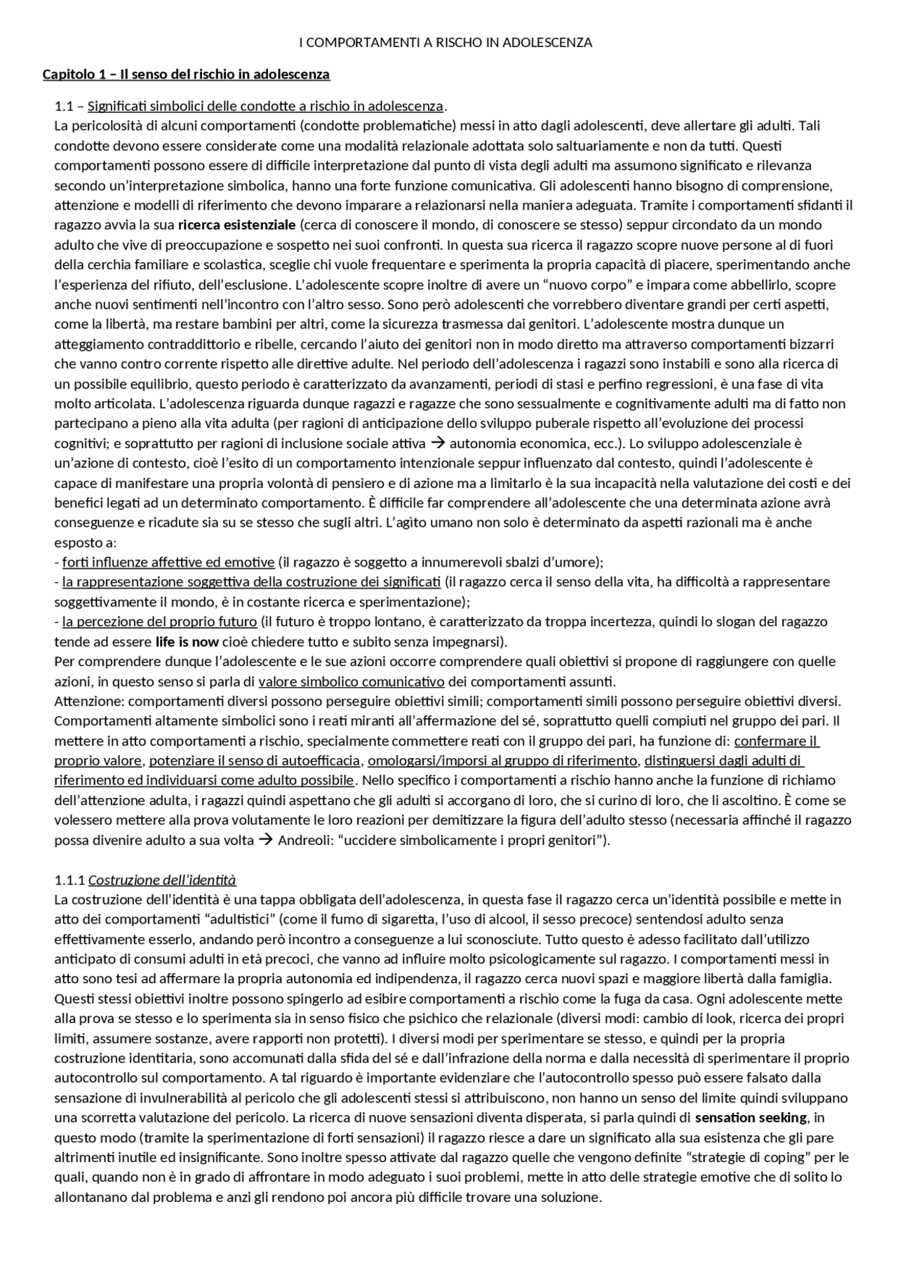 Riassunto Libro Comportamenti A Rischio In Adolescenza Docsity