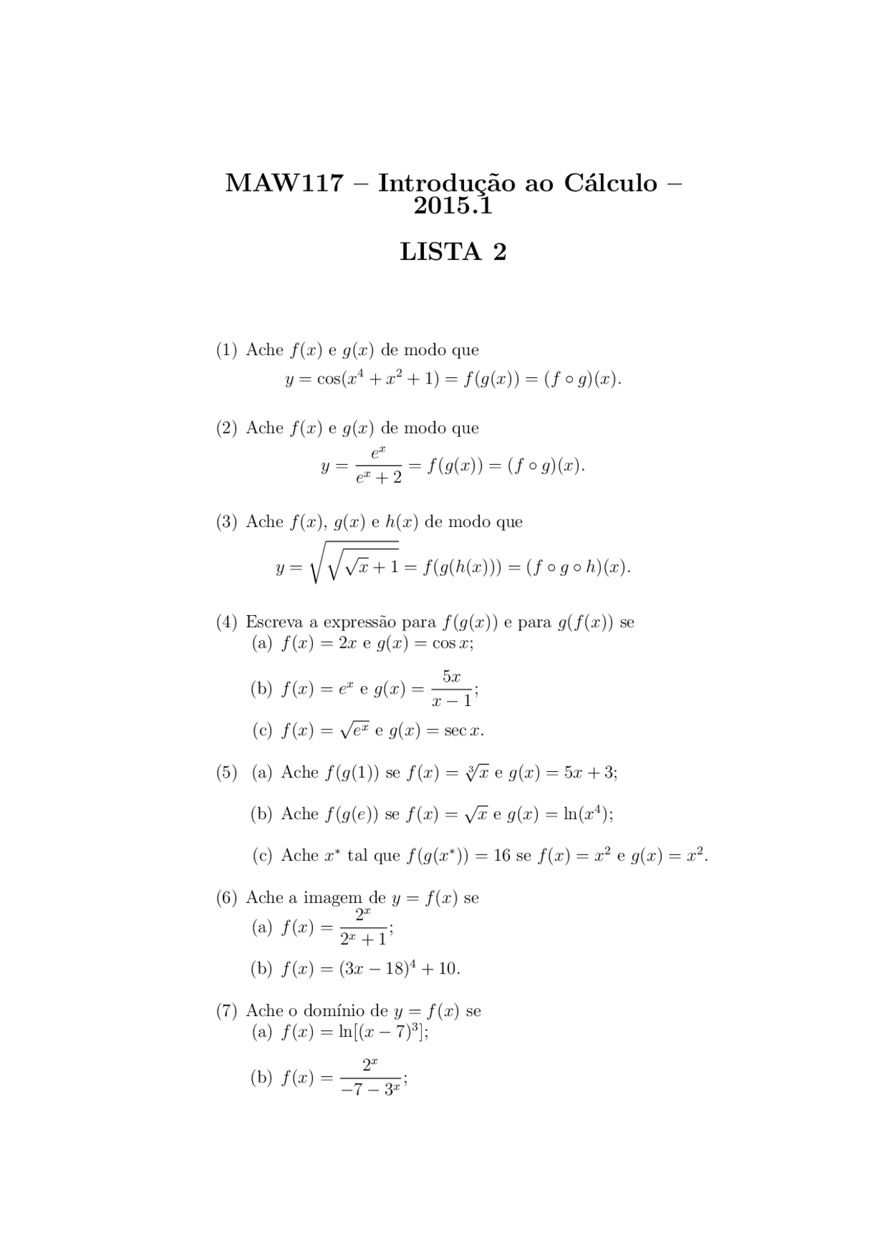 Lista De Exercicios De Calculo 1 Docsity