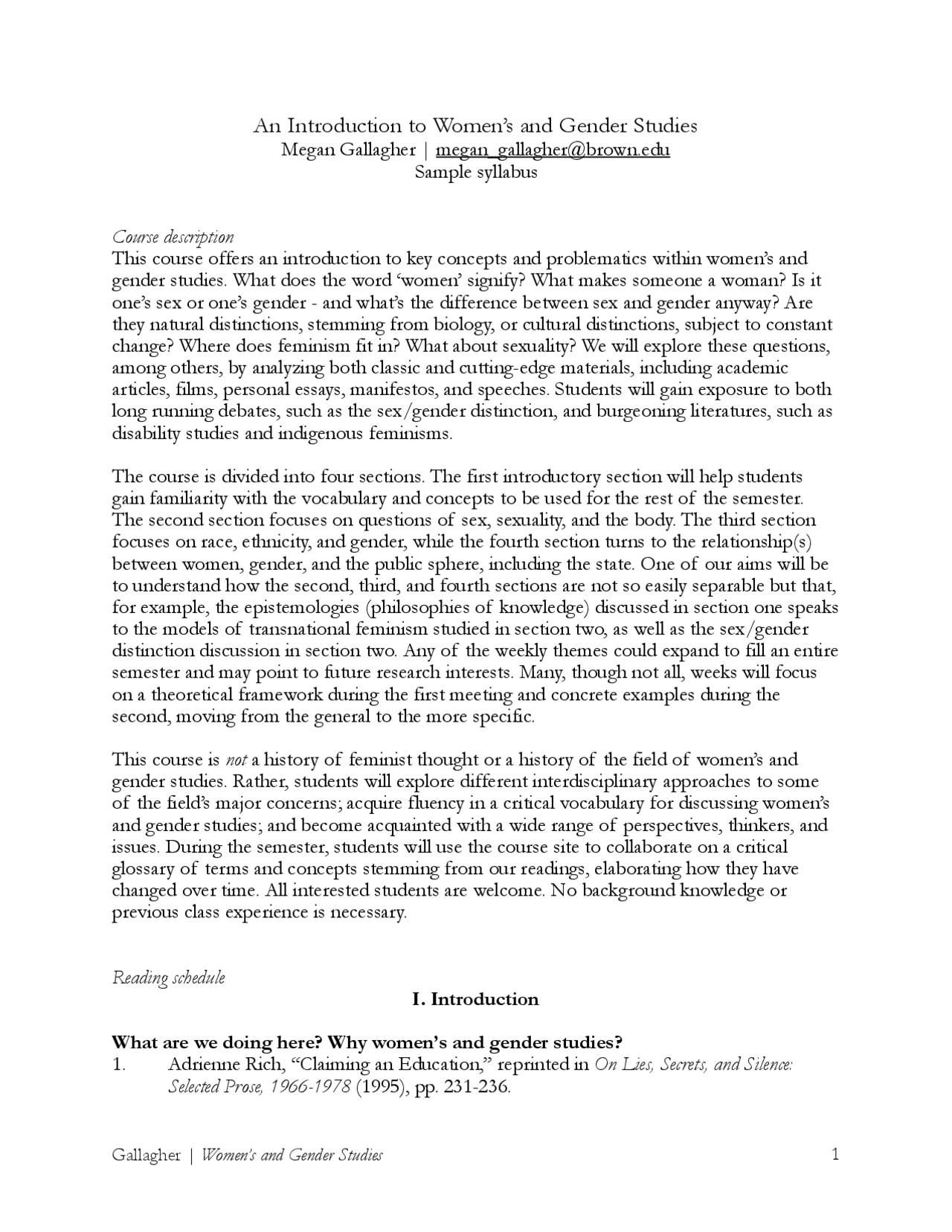 An introduction to womens and Gender study - Docsity