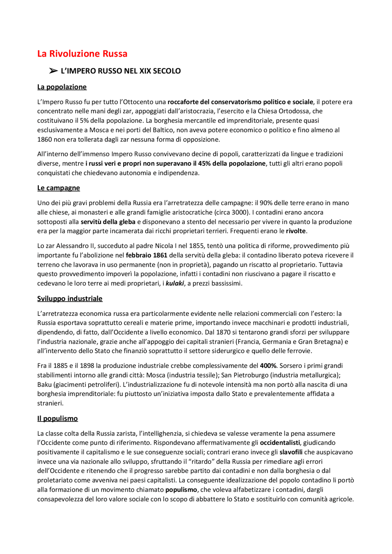 Rivoluzione Russa Riassunto Docsity