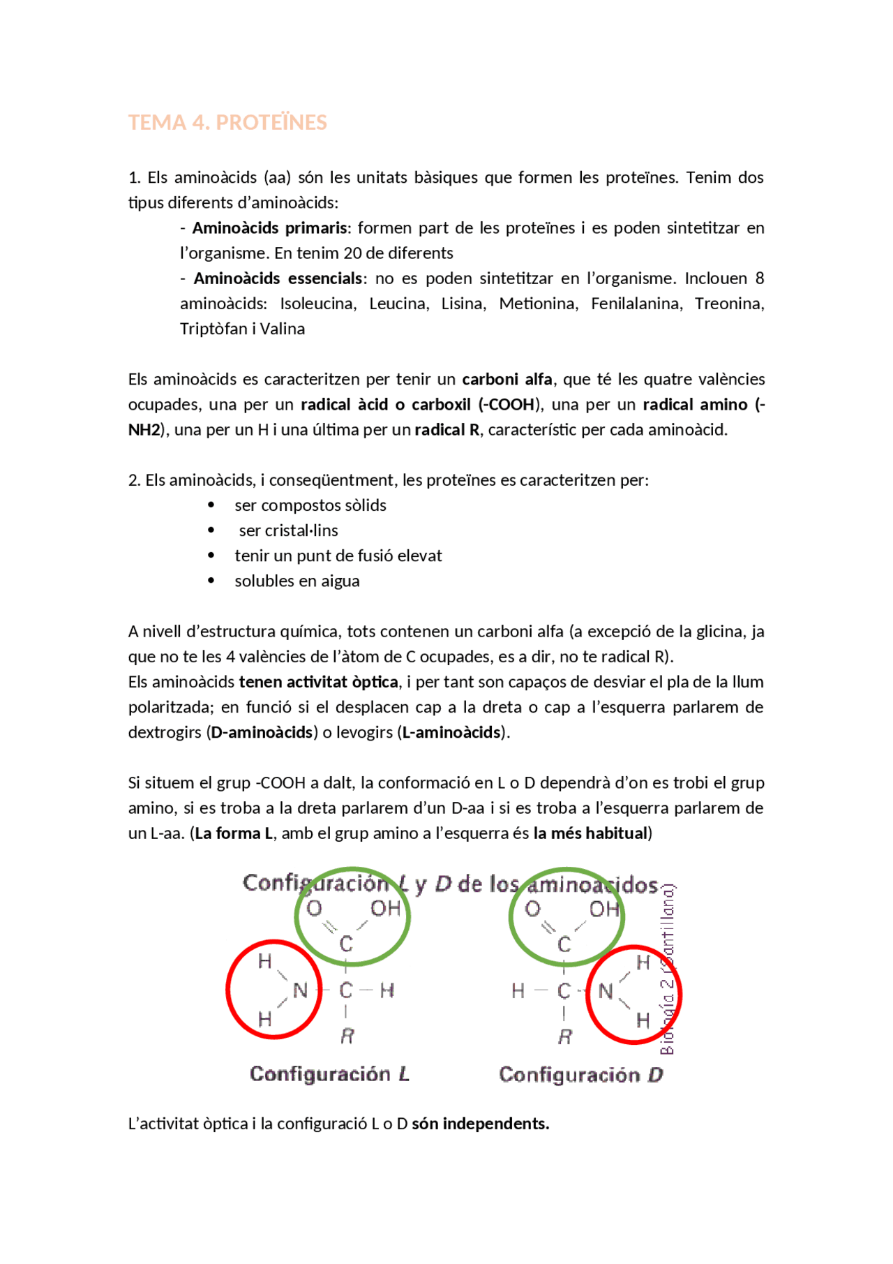 Proteïnes 1º Batxillerat Docsity