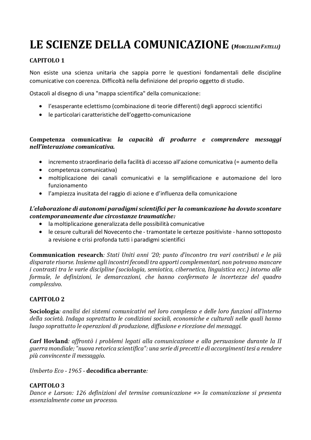 Le Scienze Della Comunicazione Docsity