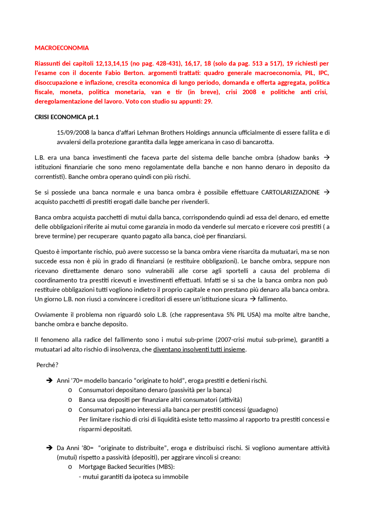 Appunti E Riassunti Di Macroeconomia Docsity
