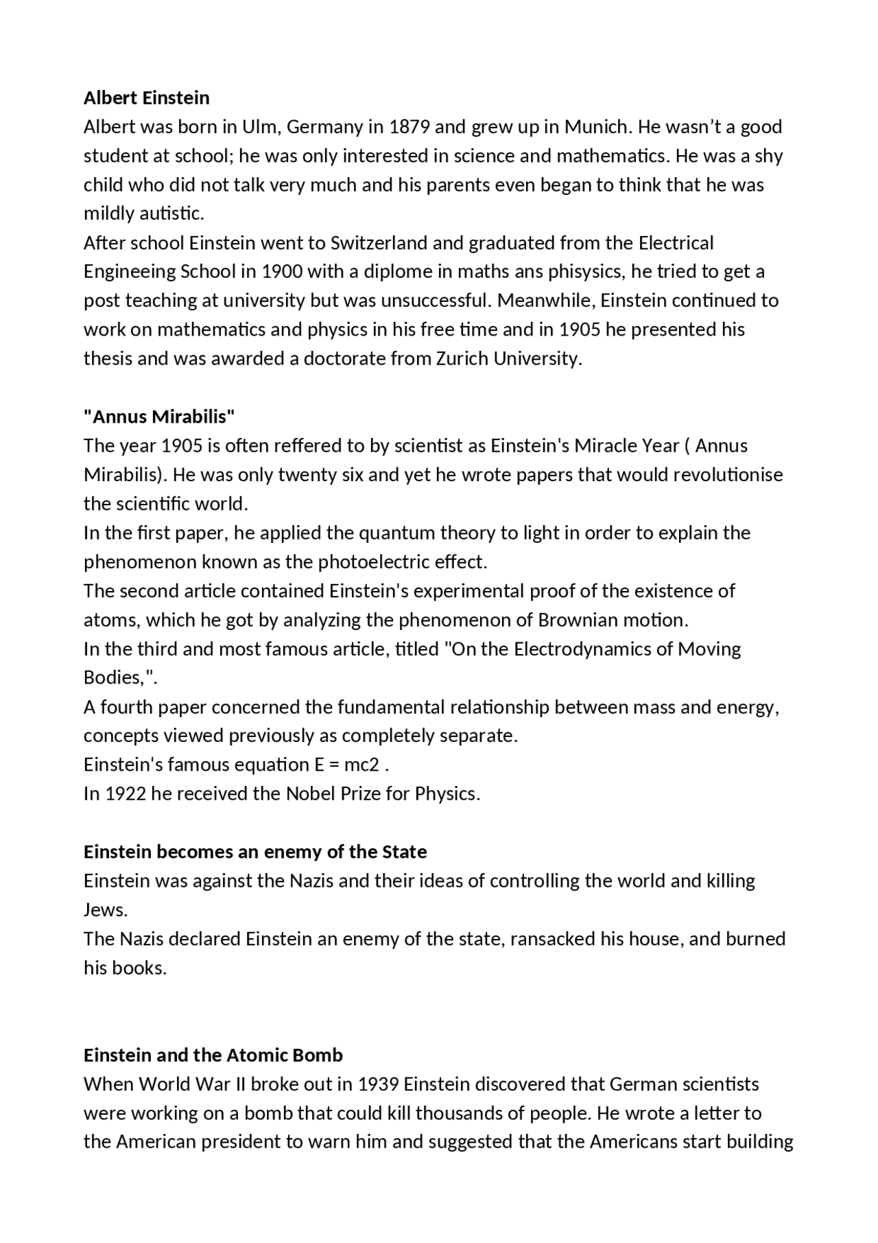 Text about Albert Einstein - Docsity
