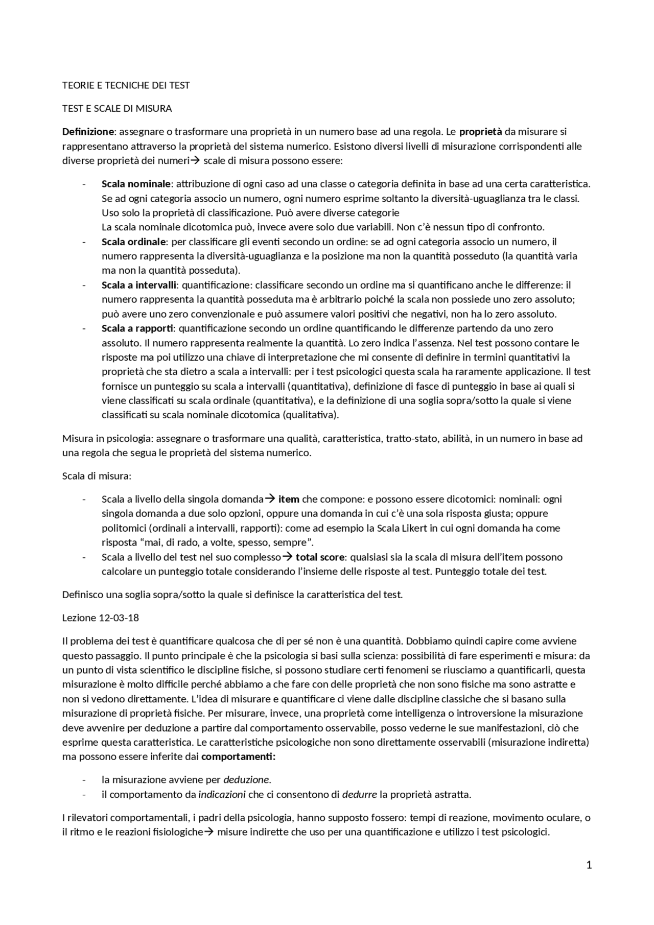 Teoria E Tecnica Dei Test Appunti Docsity