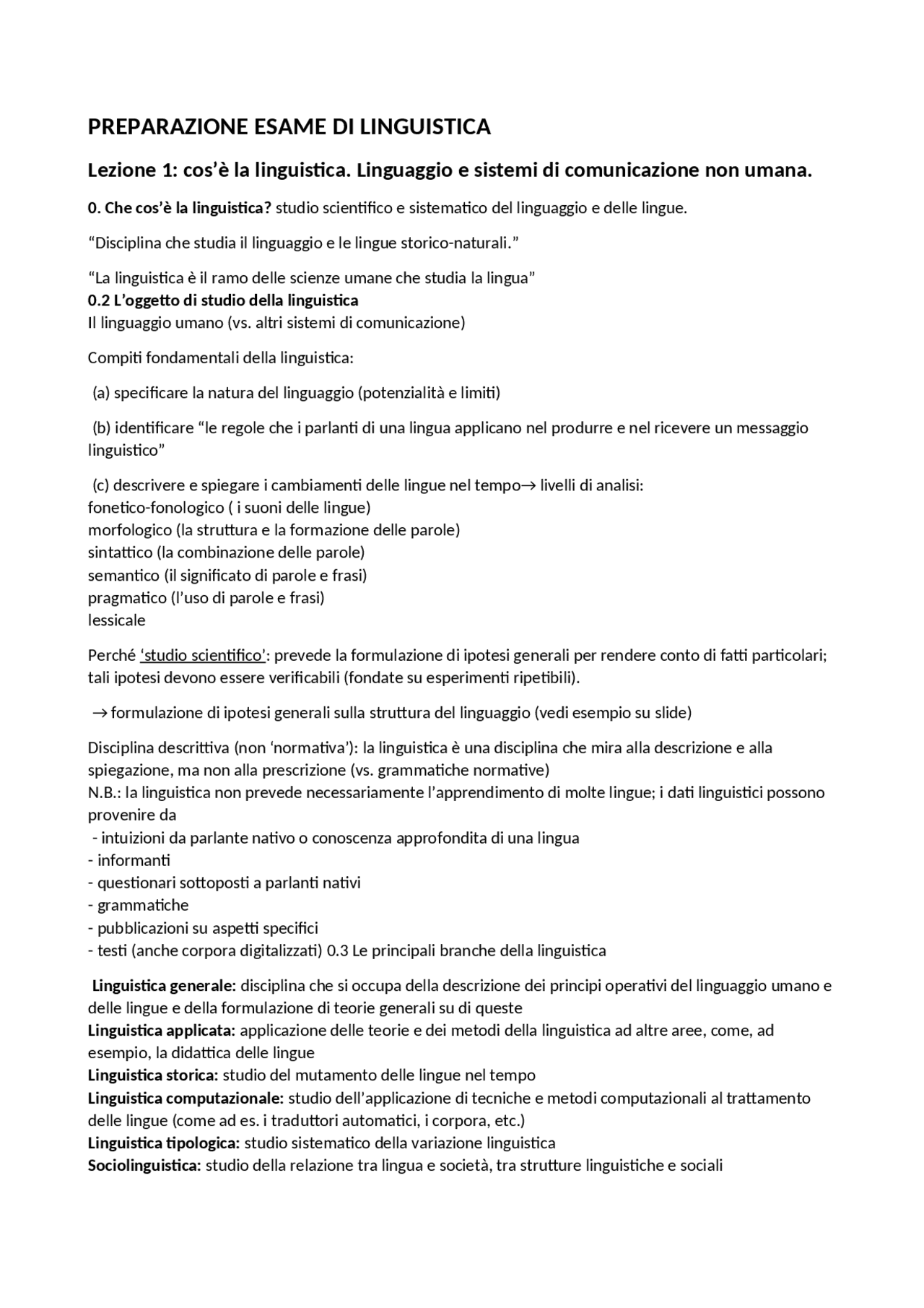 Preparazione Esame Di Linguistica Docsity