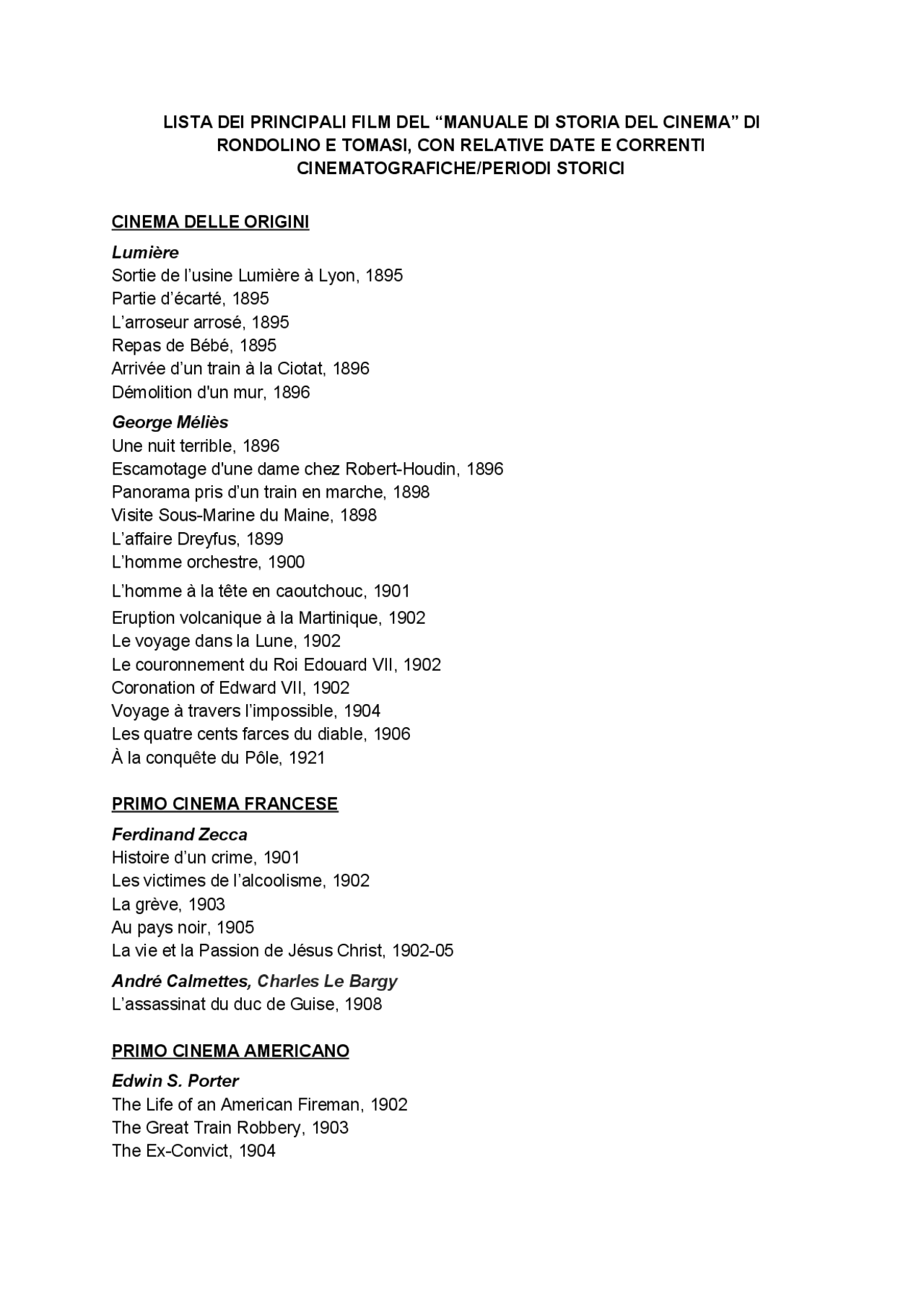 Manuale Di Storia Del Cinema Rondolino E Tomasi Docsity