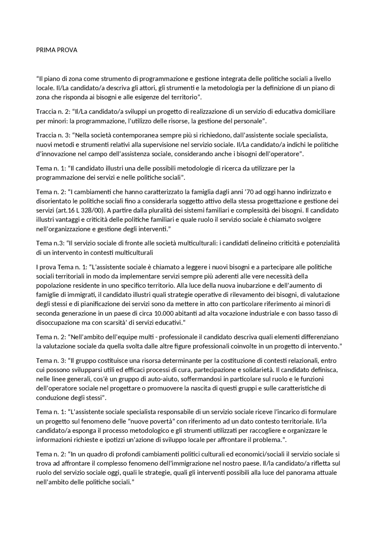 Tracce Esame Di Abilitazione Assistente Sociale Specialista Prove D