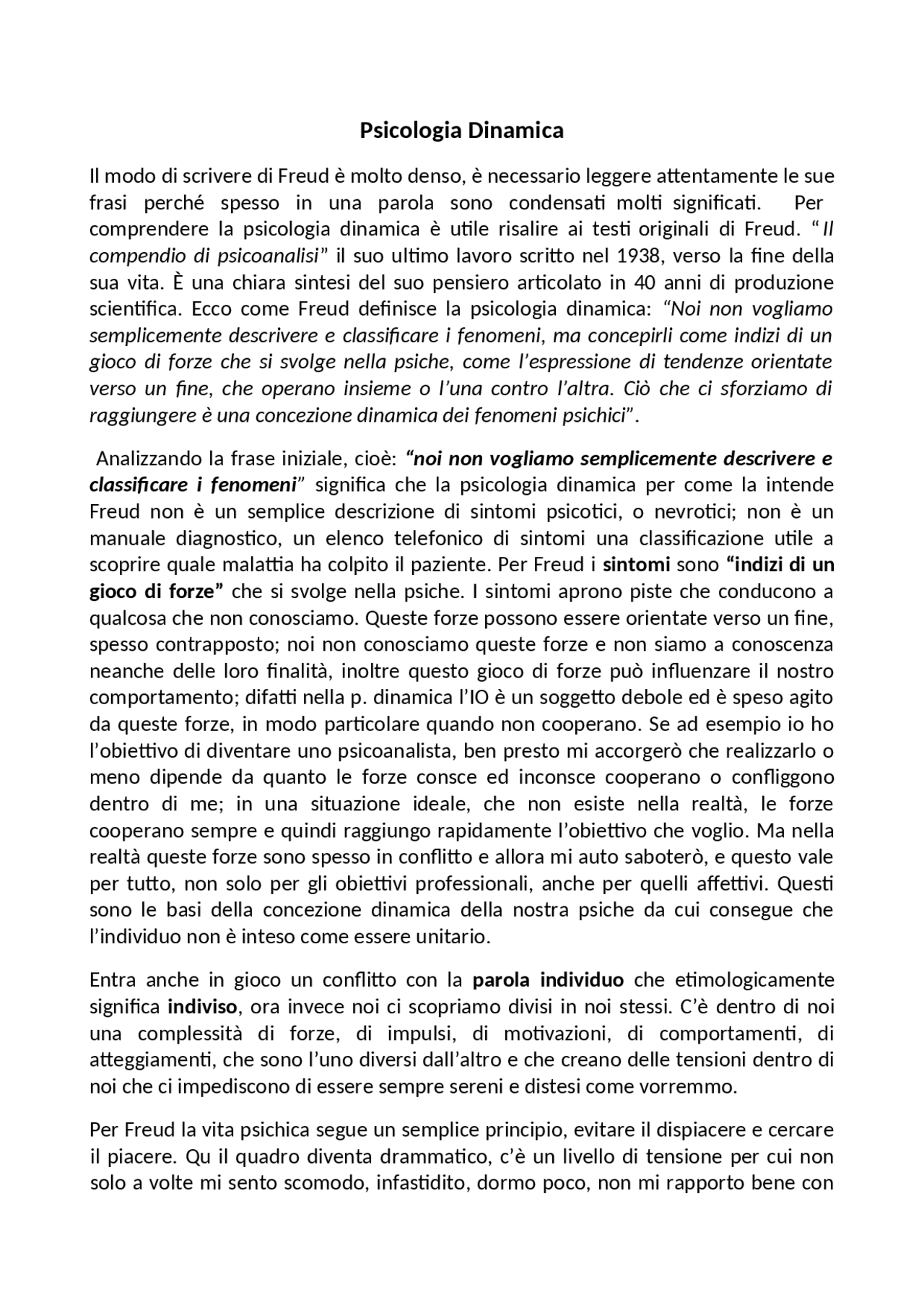 Psicologia Dinamica Primo Modulo Docsity