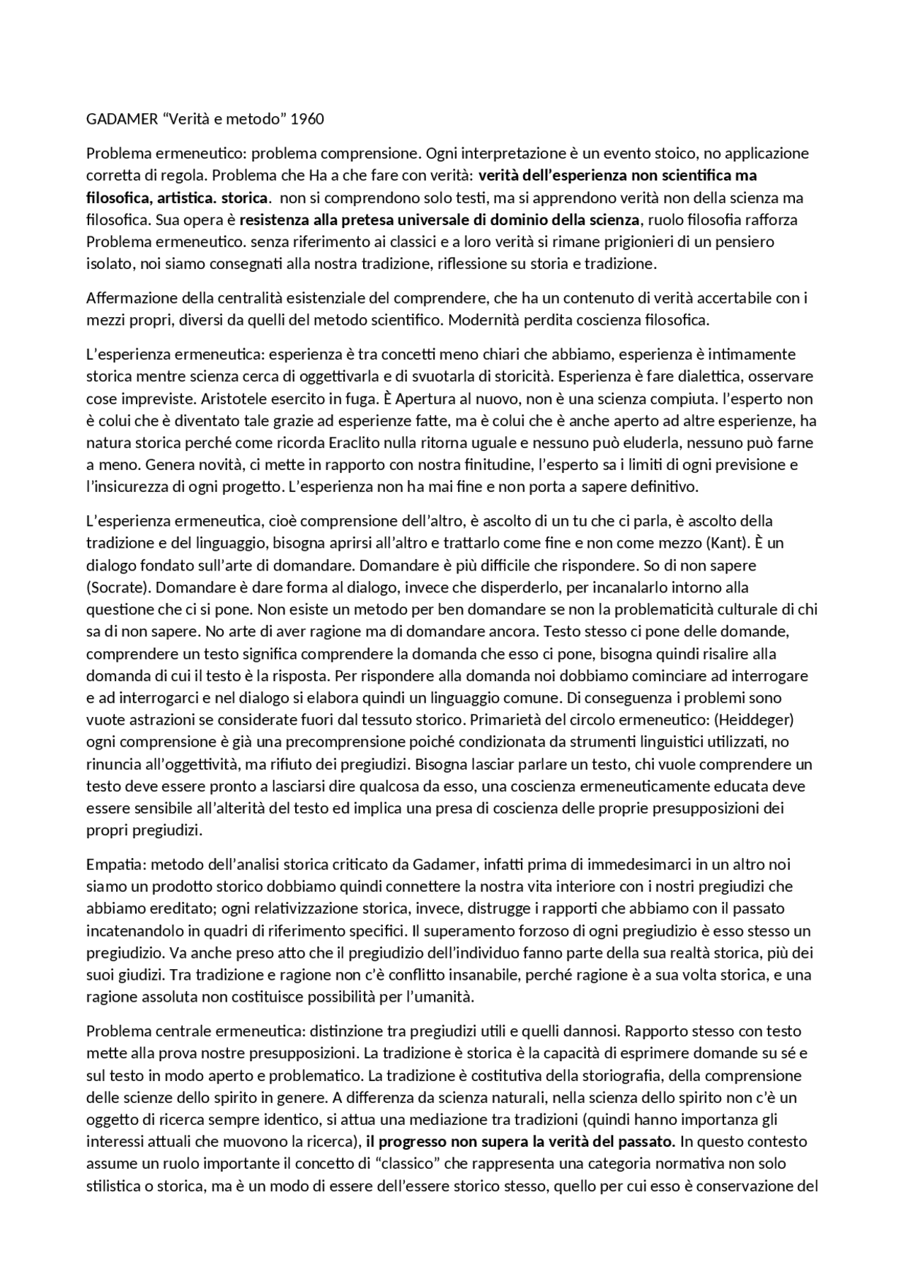 Verità E Metodo Di Gadamer Docsity