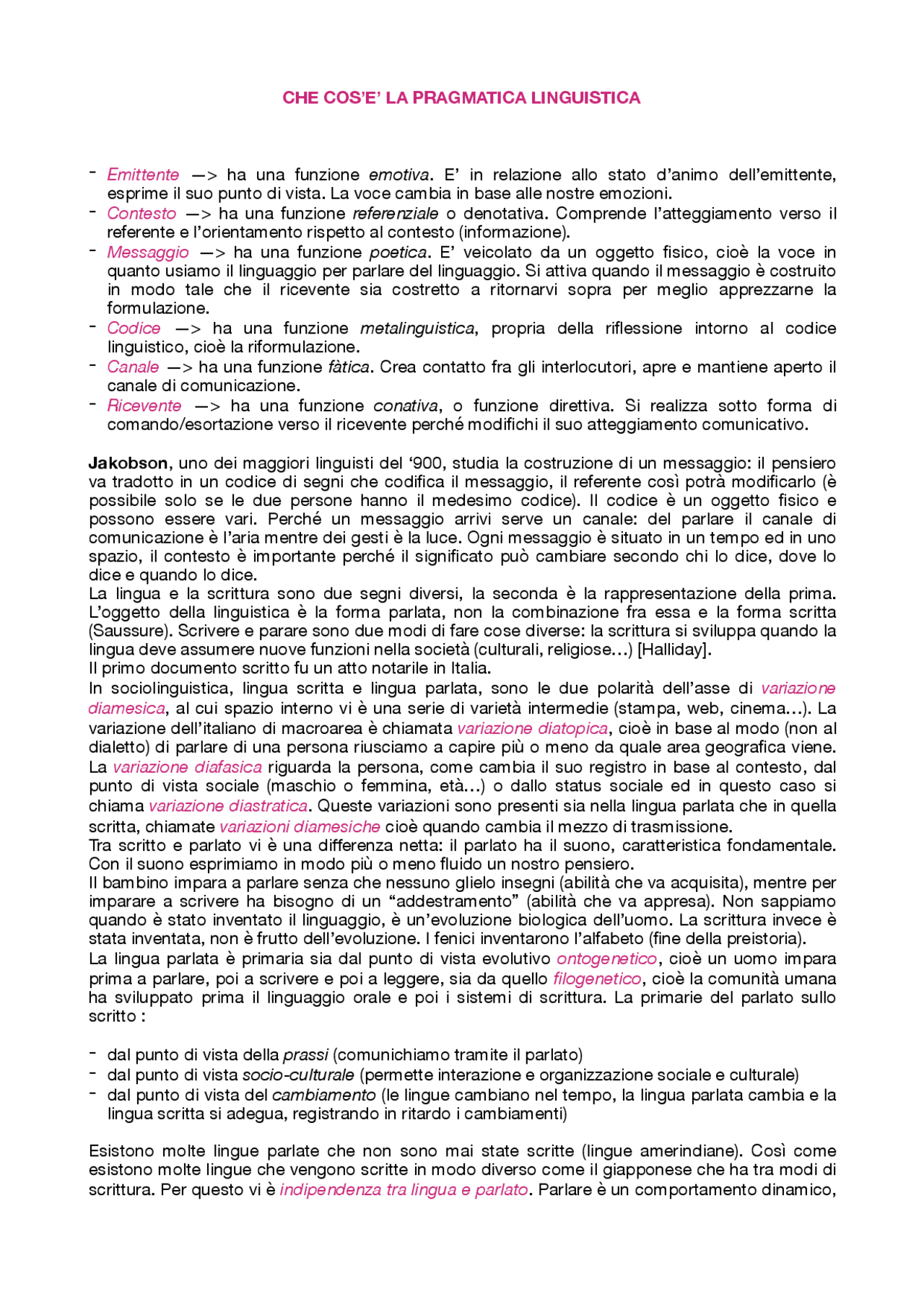 Che Cosè La Pragmatica Linguistica Riassunto Docsity