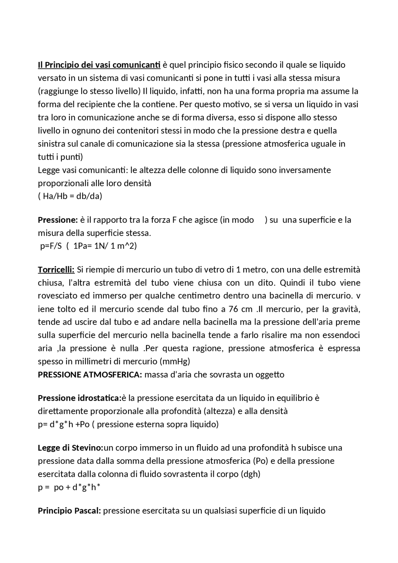 Appunti fisica sulla pressione - Docsity