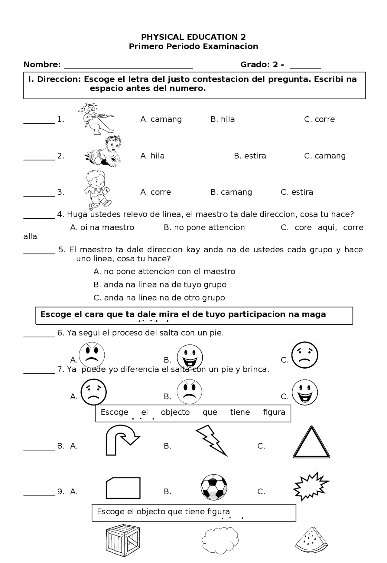 1st Quarter P.E. Grade 2 | Exercises Physical education | Docsity