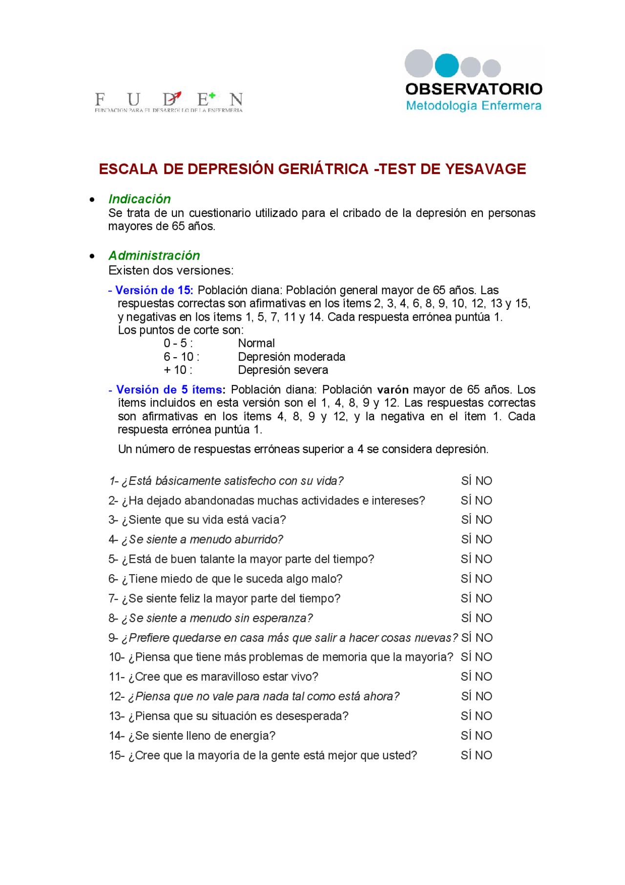 Test para la evaluacion de yasavage | Guías, Proyectos, Investigaciones ...