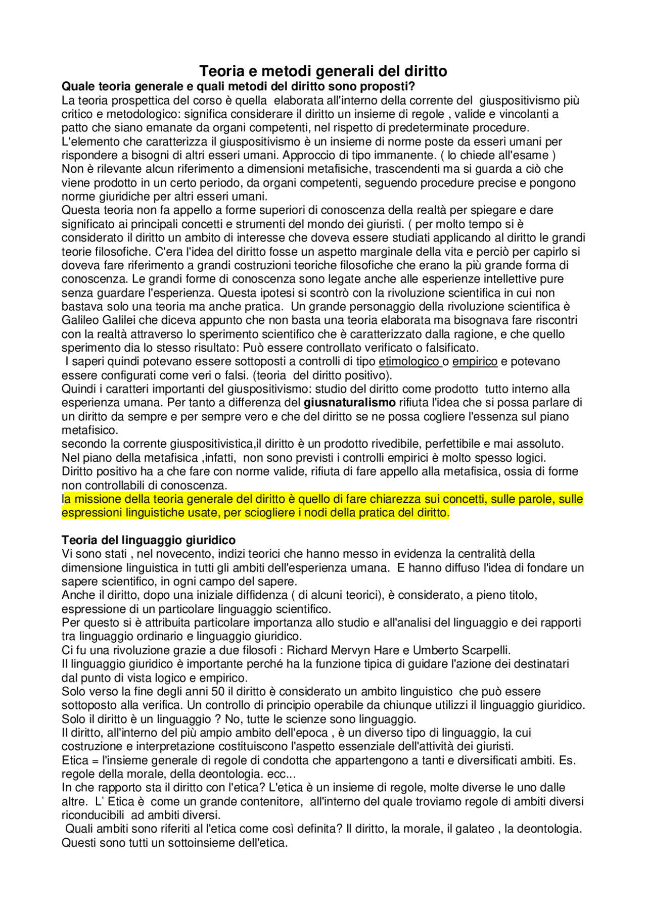Teoria E Metodi Del Diritto Docsity
