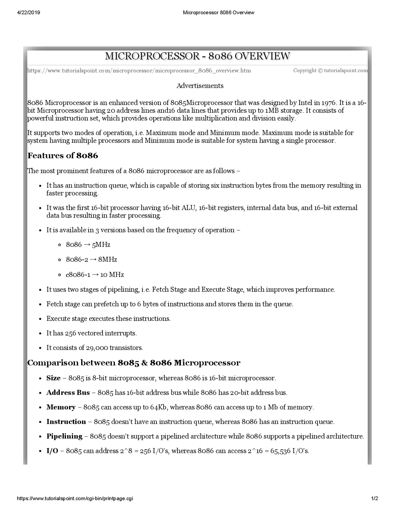 Microprocessor And System Docsity