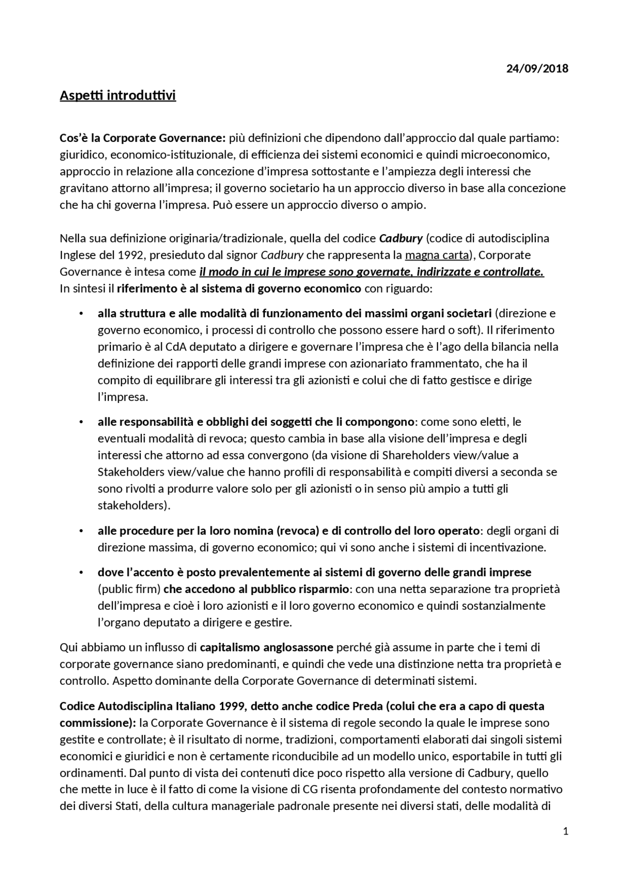Appunti Di Corporate Governance Docsity