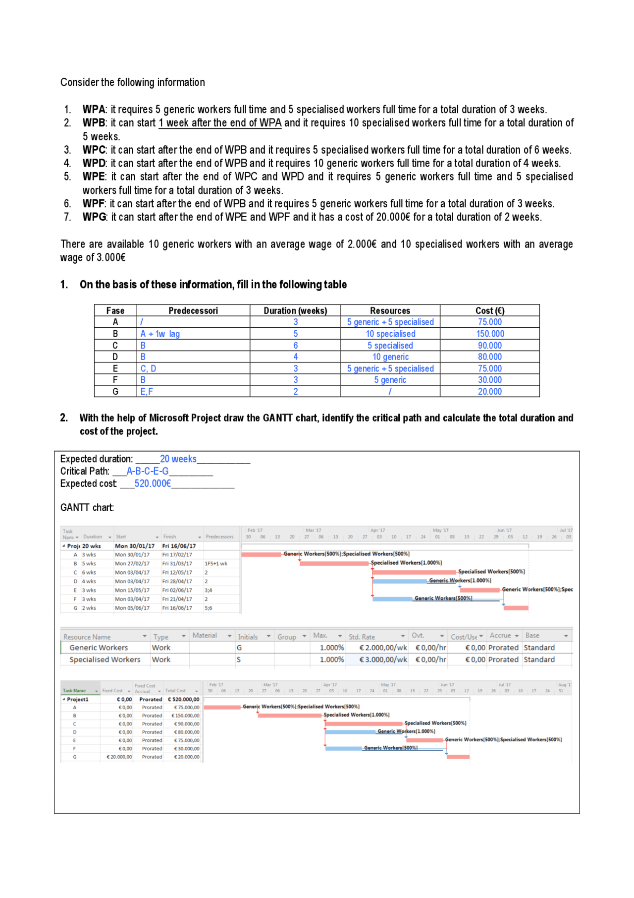 Project Management Exercises Docsity