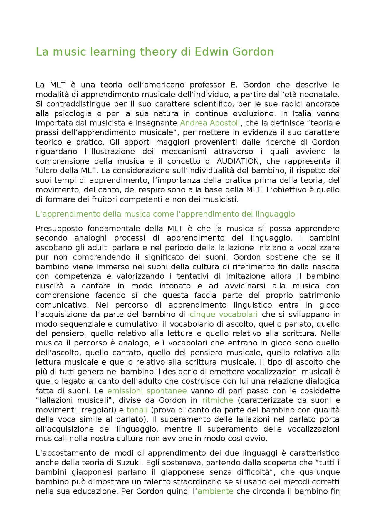 La music learning theory di Edwin Gordon. | Sintesi del corso di Storia ...