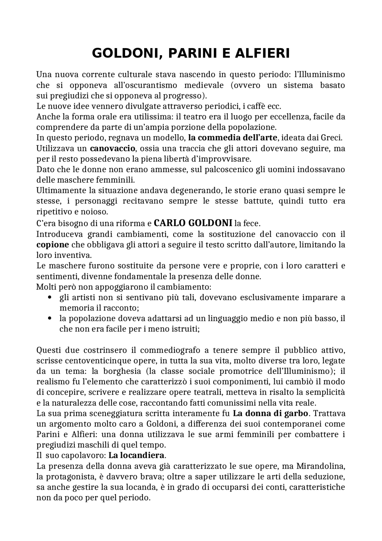 Goldoni Parini E Alfieri Docsity