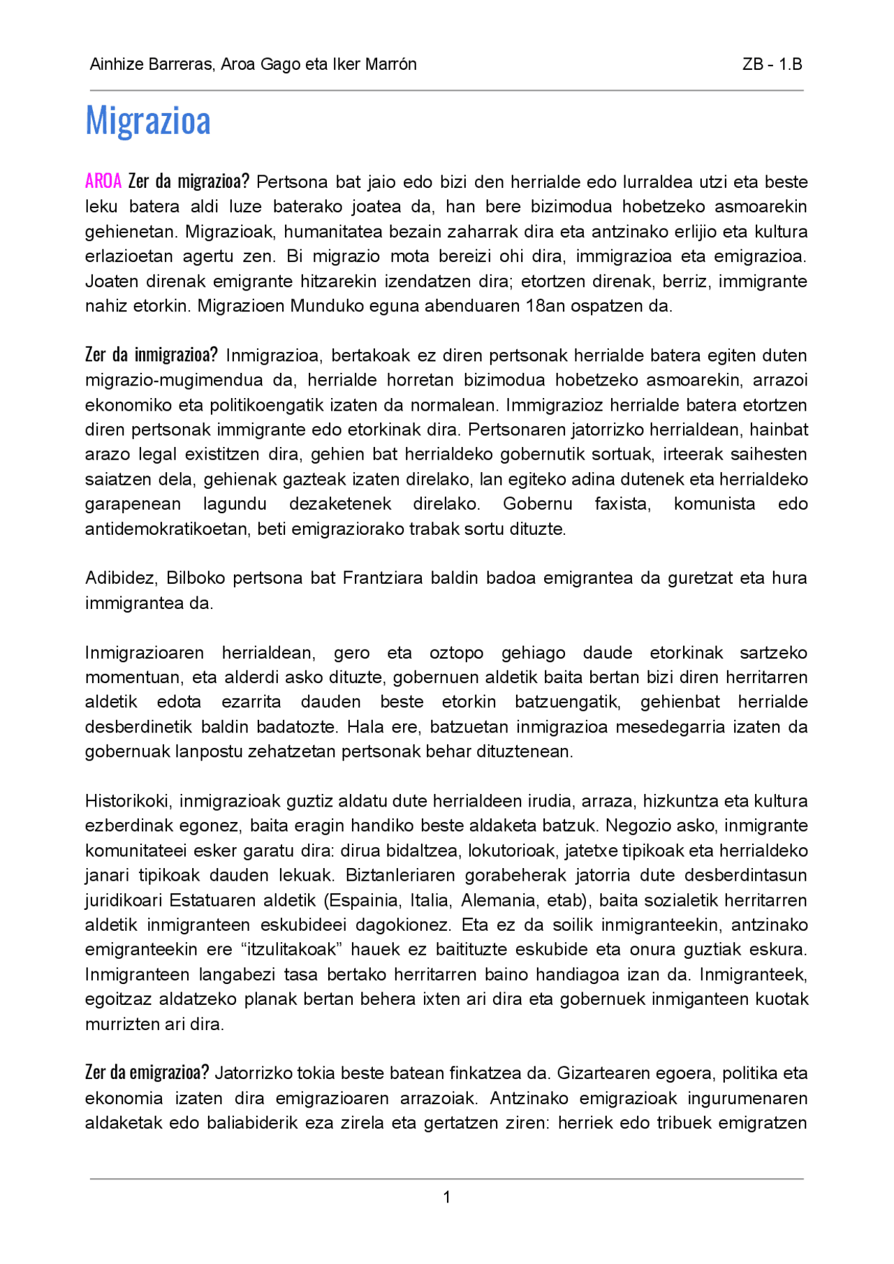 Migrazioa - emigrazioa - Docsity