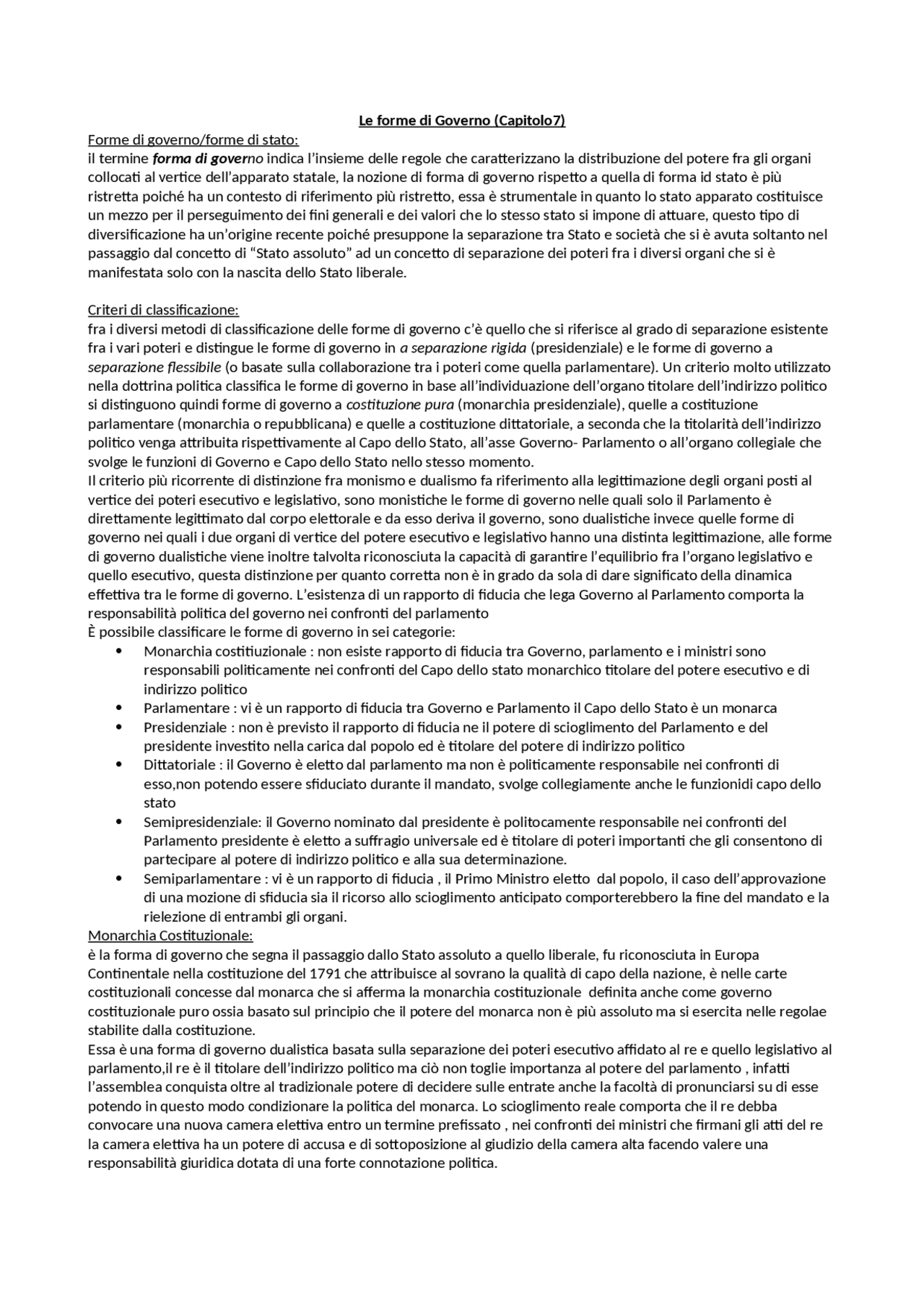 Le Forme Di Governo Docsity