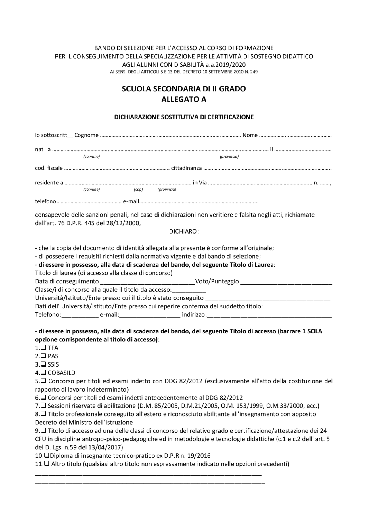 Prove Scritte Per Superare Tfa Docsity