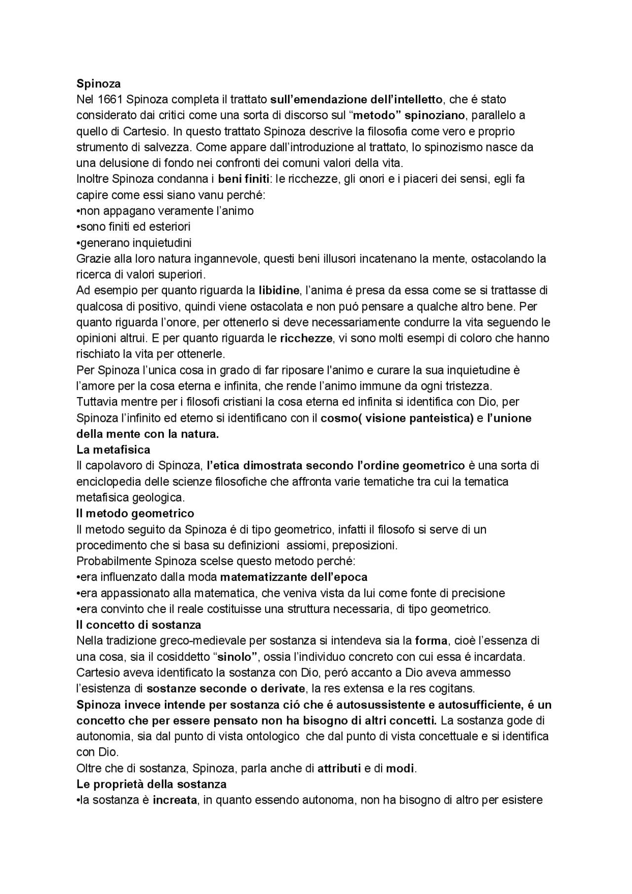 Spinoza E Locke Riassunto Breve Docsity